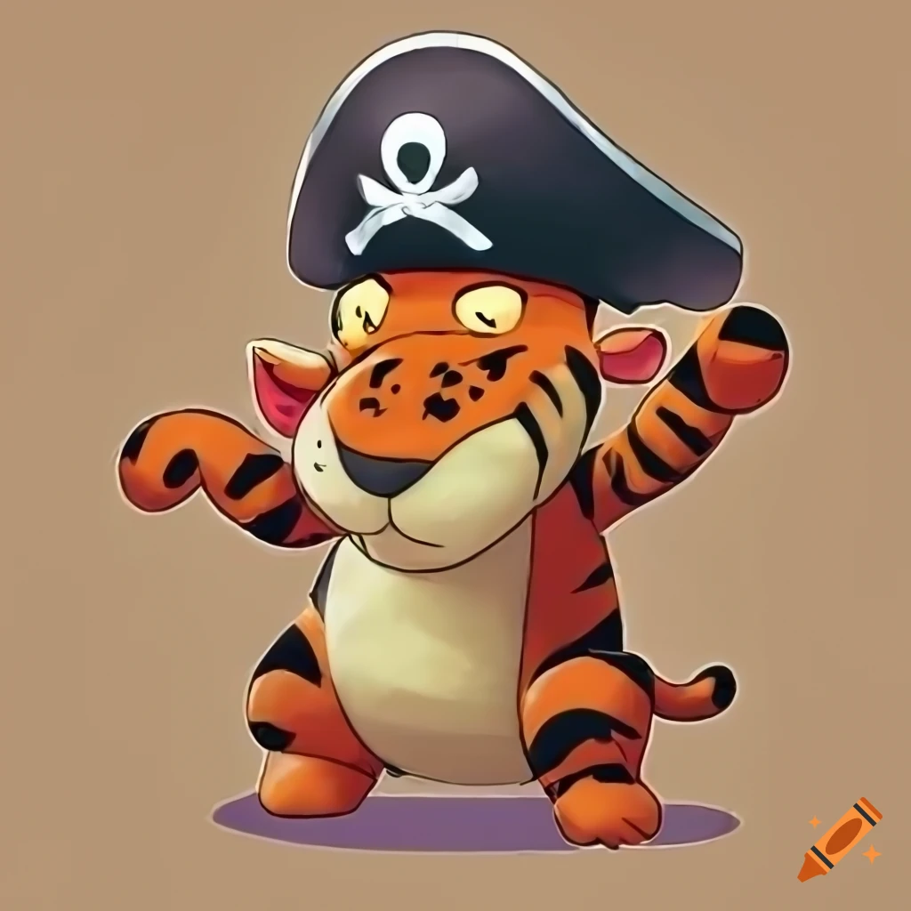Tigger wearing a pirate hat and holding a sword