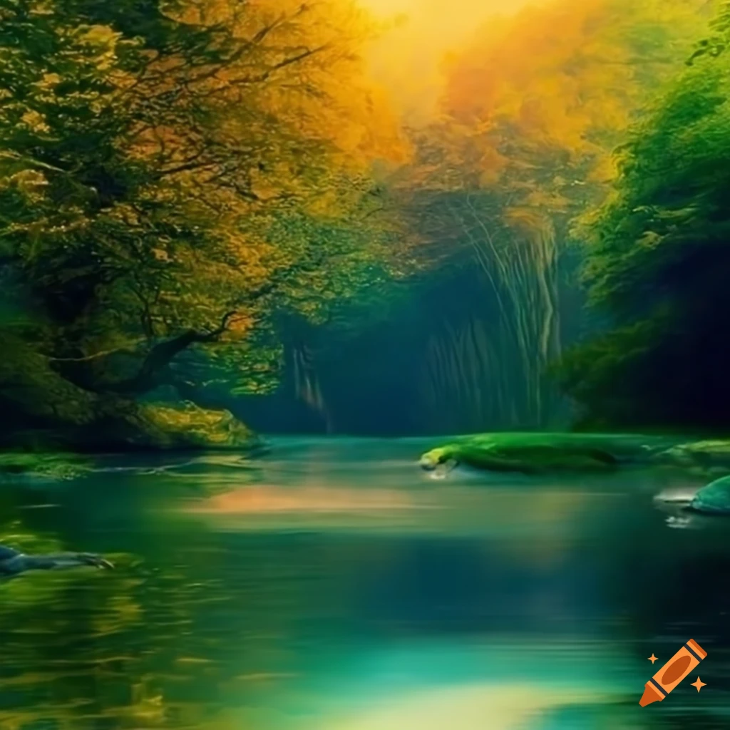 Scenic view of a river with beautiful lighting on Craiyon