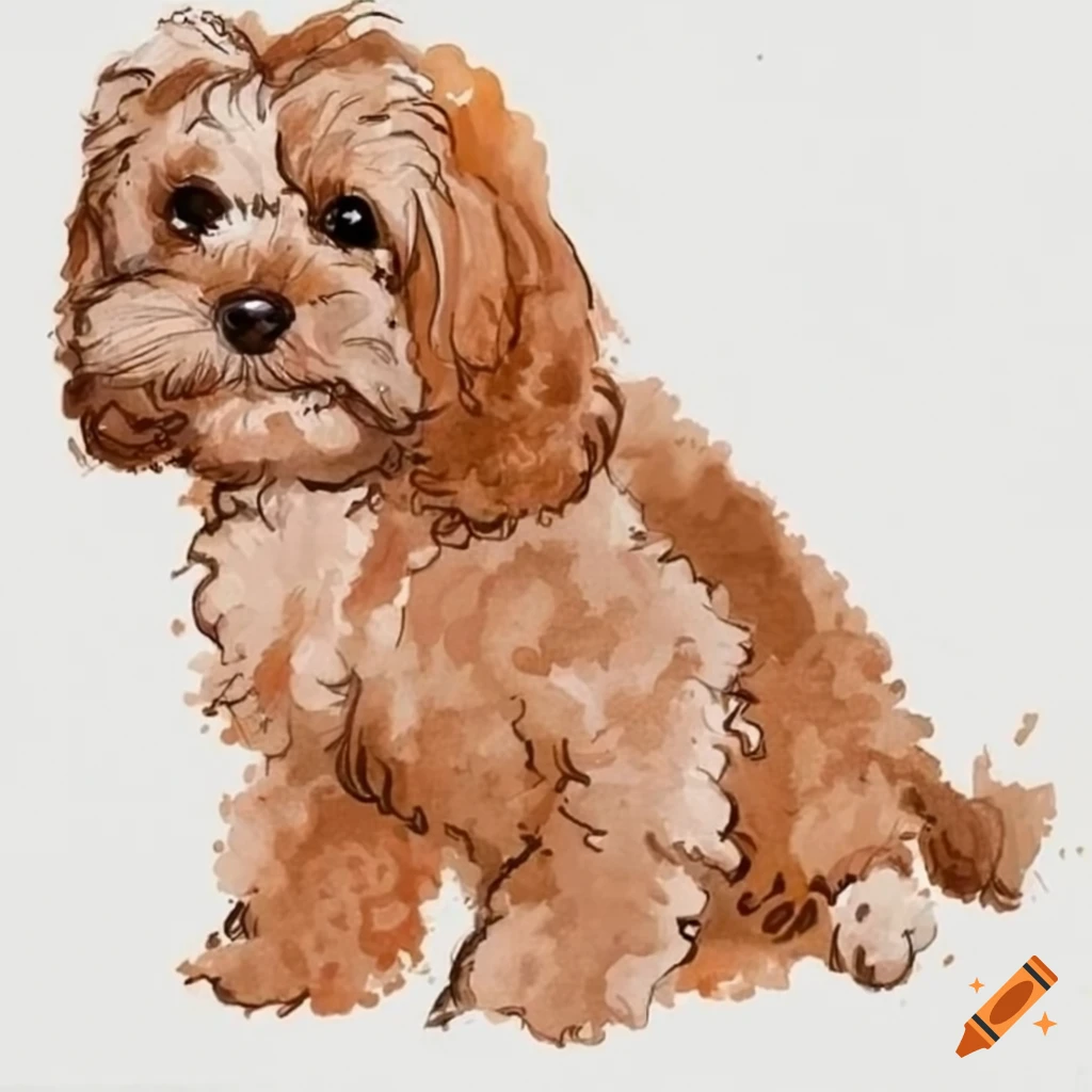 Watercolor painting of a cute and fluffy cavoodle on Craiyon