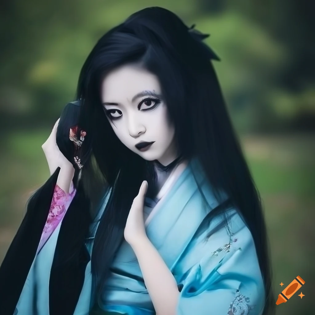 Beautiful japanese girl in gothic style kimono