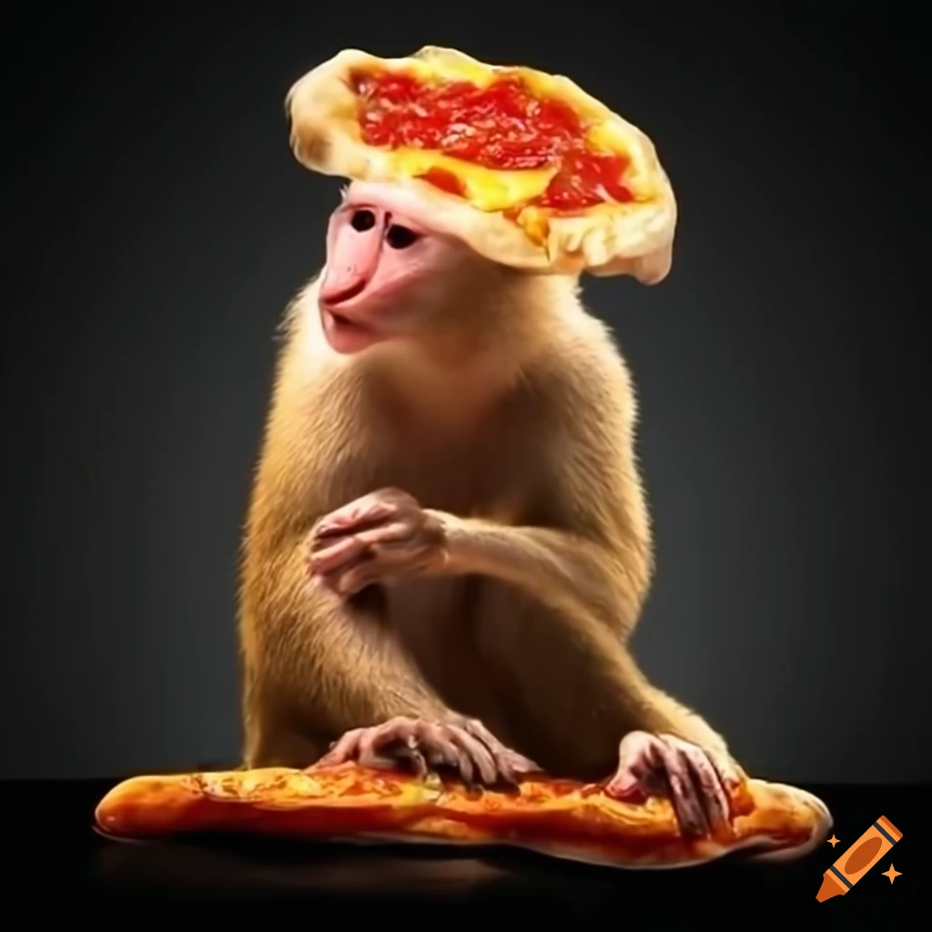 Monkey eating pizza on Craiyon