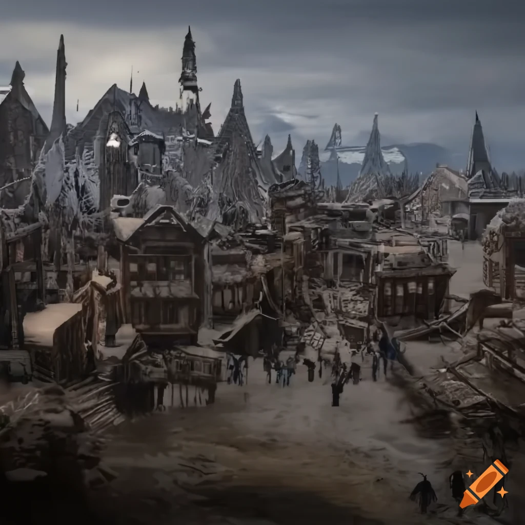 Hyperborean city with tamed mammoths in snowy landscape on Craiyon