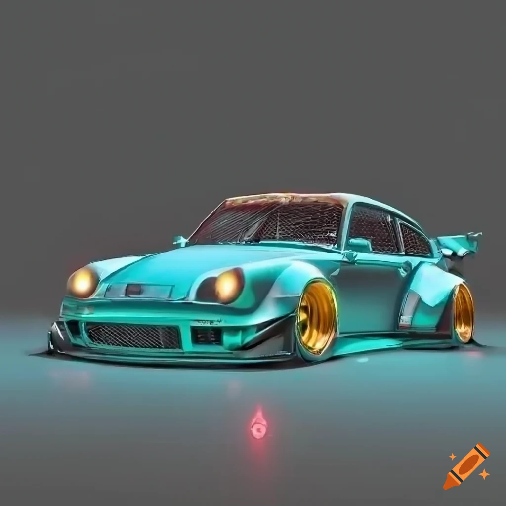 Render of a modified vintage bentley drifting with neon lights