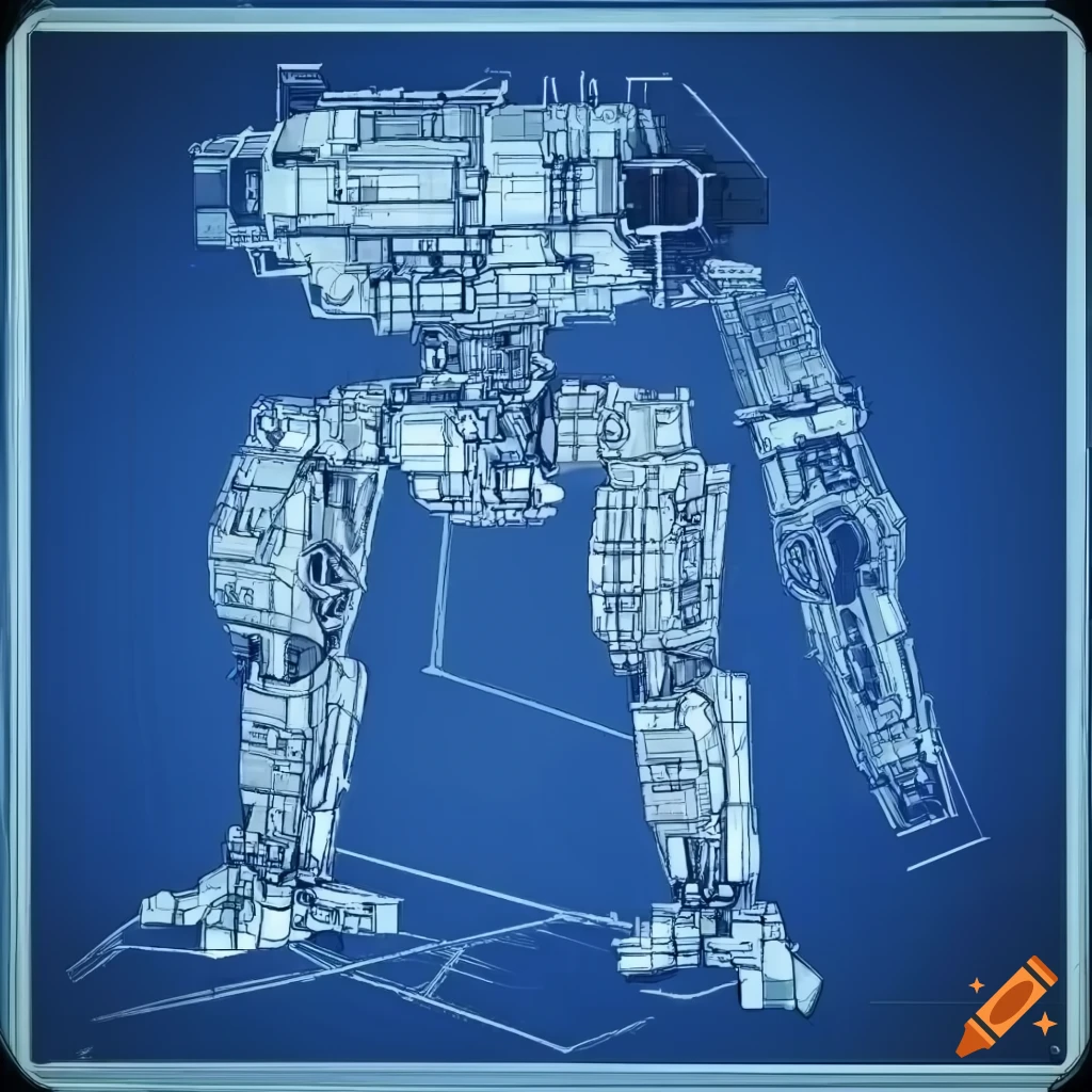 Blueprint of a light mech with intricate design on Craiyon