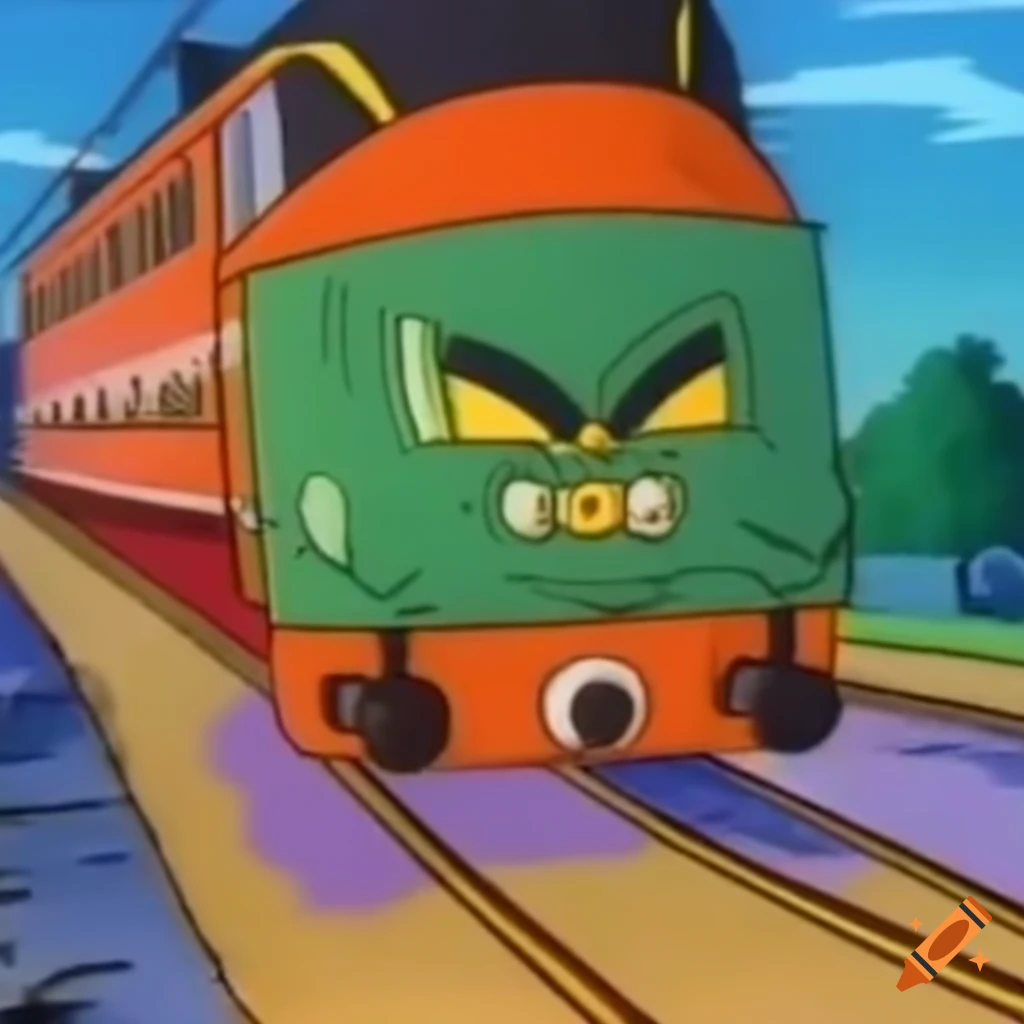 Cartoon image of Goku the train engine on Craiyon