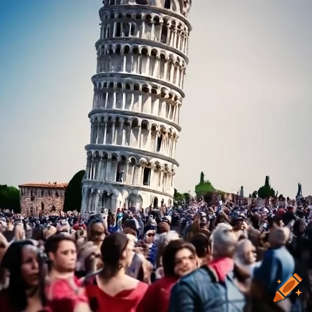 Crowd with leaning tower of pisa on Craiyon