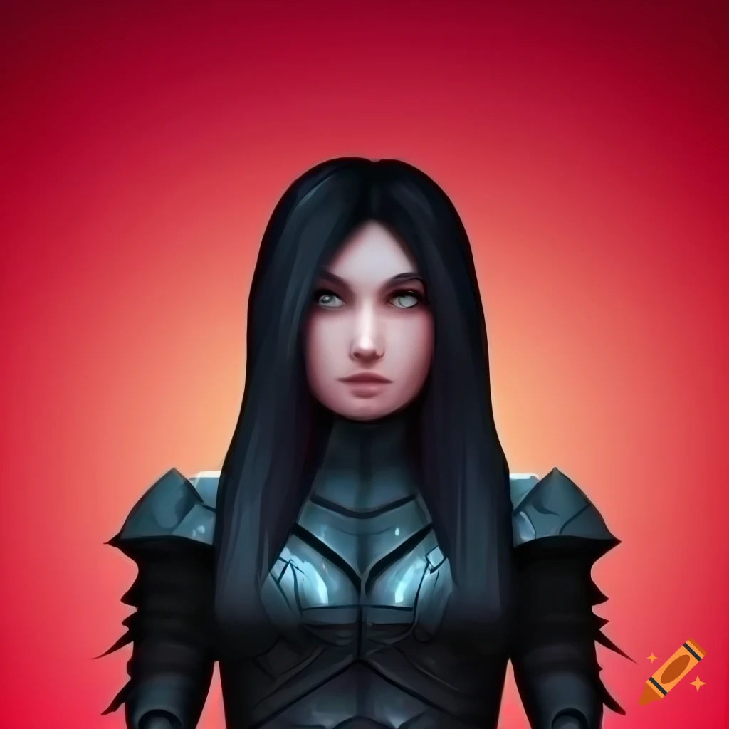 Portrait of a fierce woman in black dragonscale armor