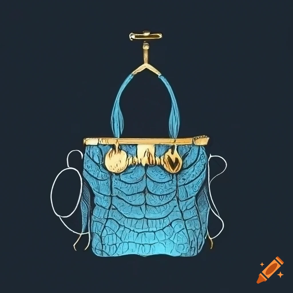 Blue alligator purse with gold buckle on a table