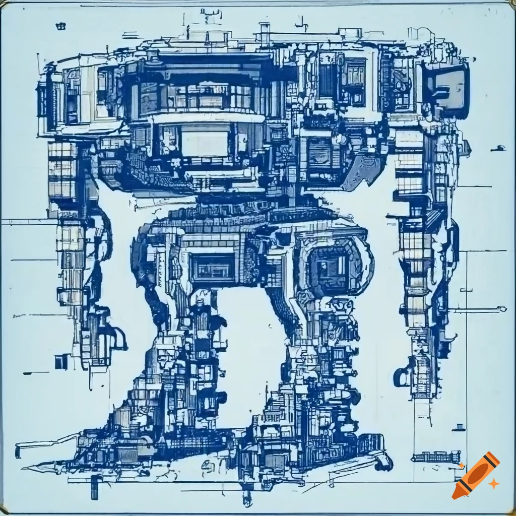 Blueprint of a light mech with intricate design on Craiyon