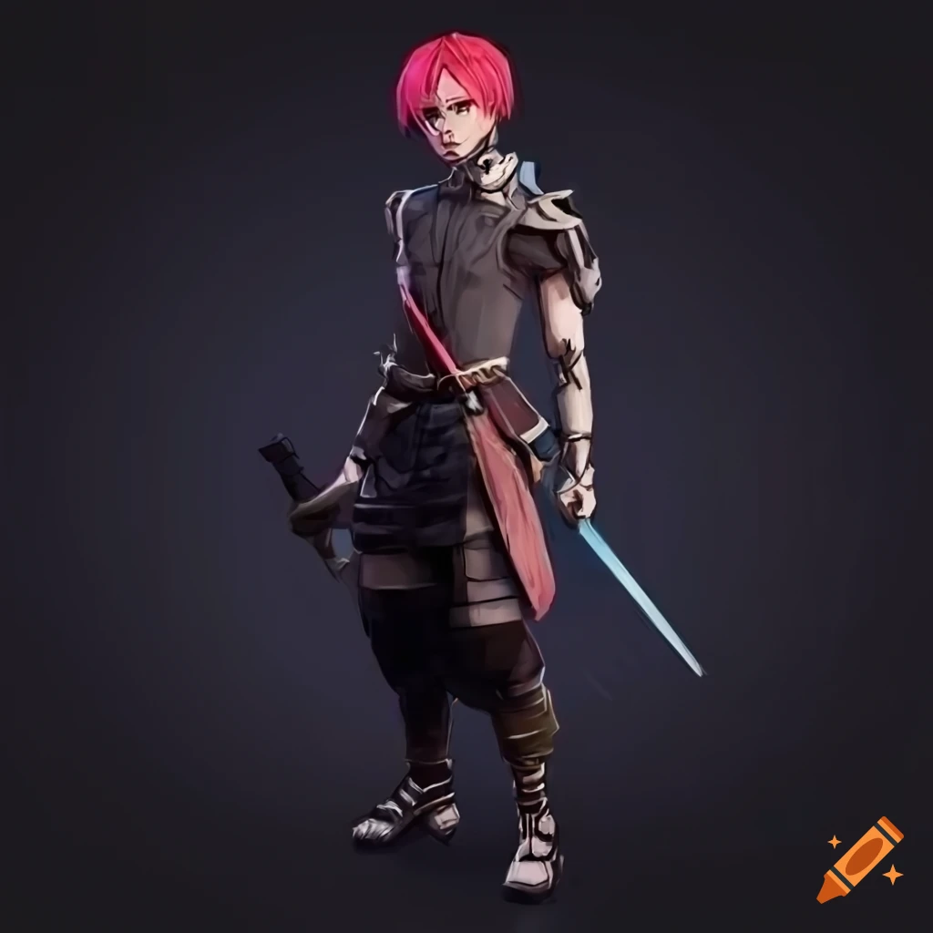 Image of a cyberpunk swordsman in a simple outfit on Craiyon