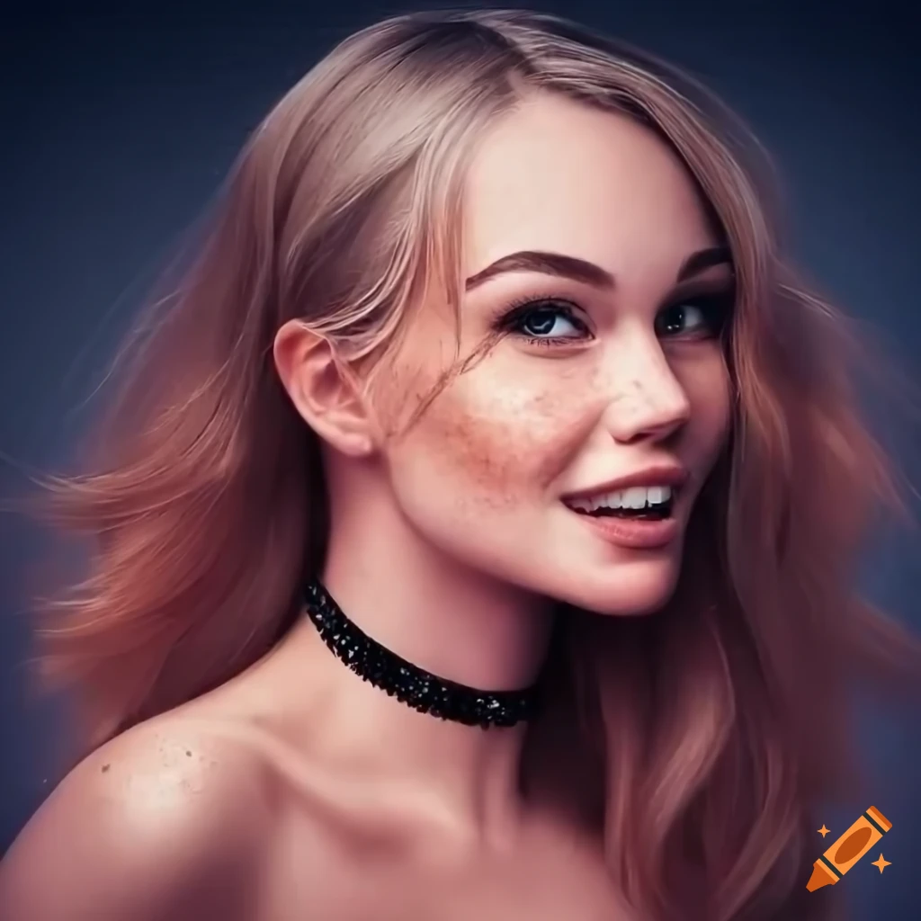 Portrait of a beautiful woman with freckles and blonde hair on Craiyon