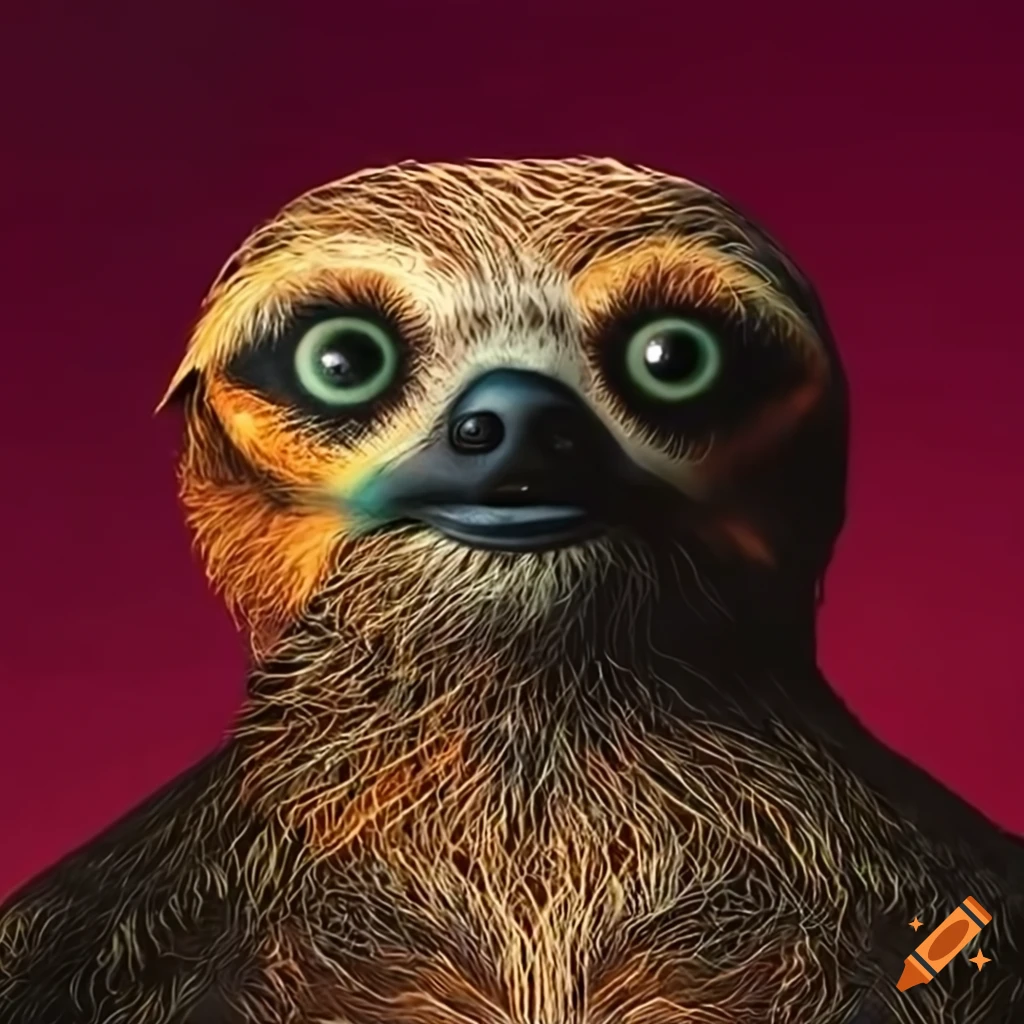 Surreal sloth with vibrant geometric patterns and human eyes on Craiyon