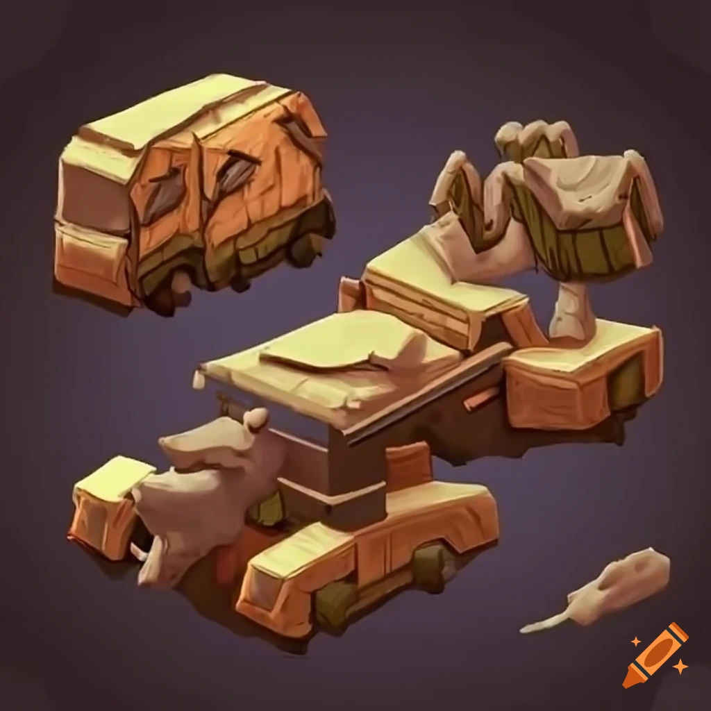 Cartoon cavemen battling with bone and stone vehicles