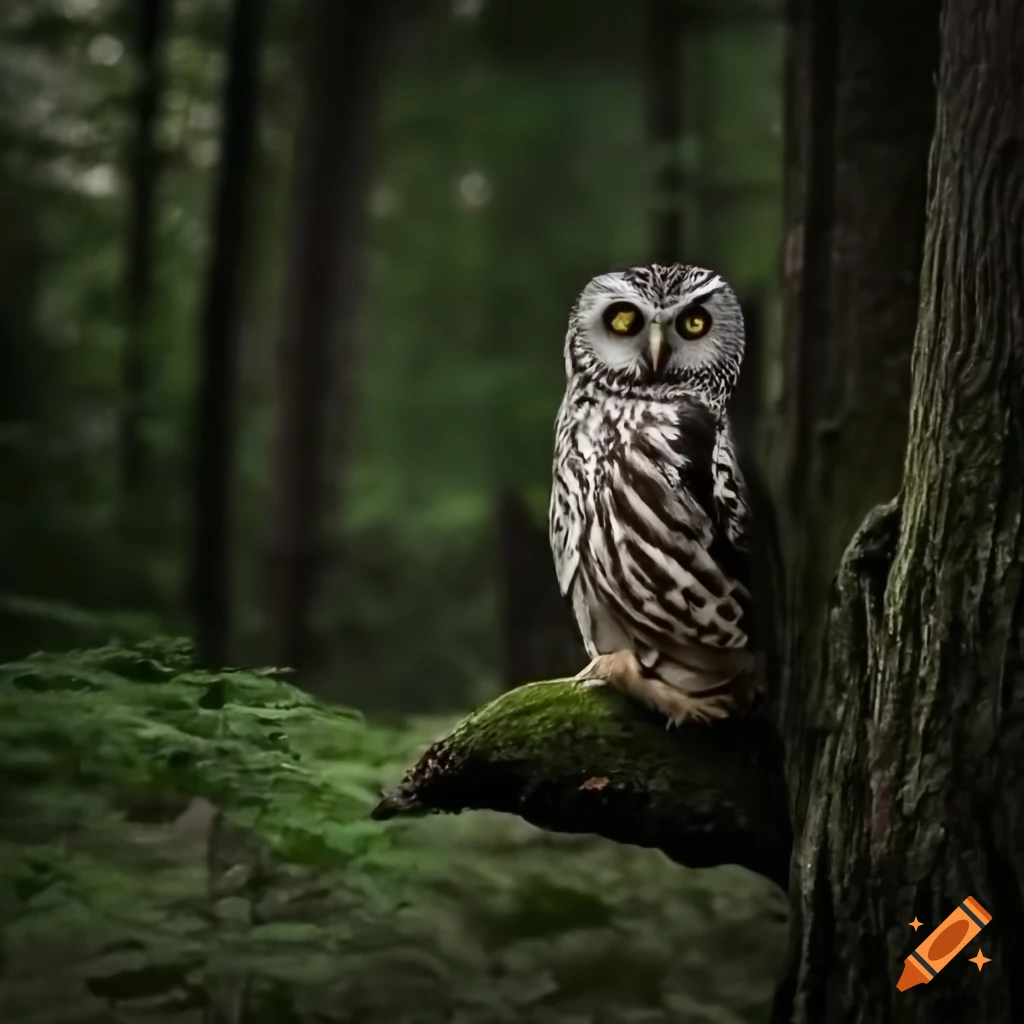 Moonlit forest with an owl on Craiyon