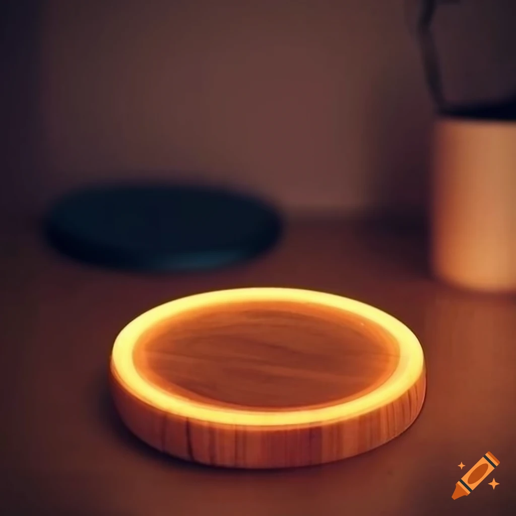 Glowing wooden drink coaster on coffee table on Craiyon
