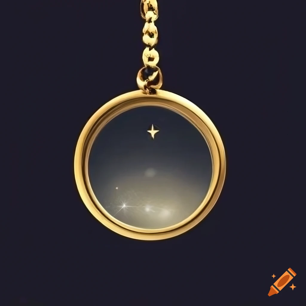 Gold amulet with constellations visible through glass on Craiyon