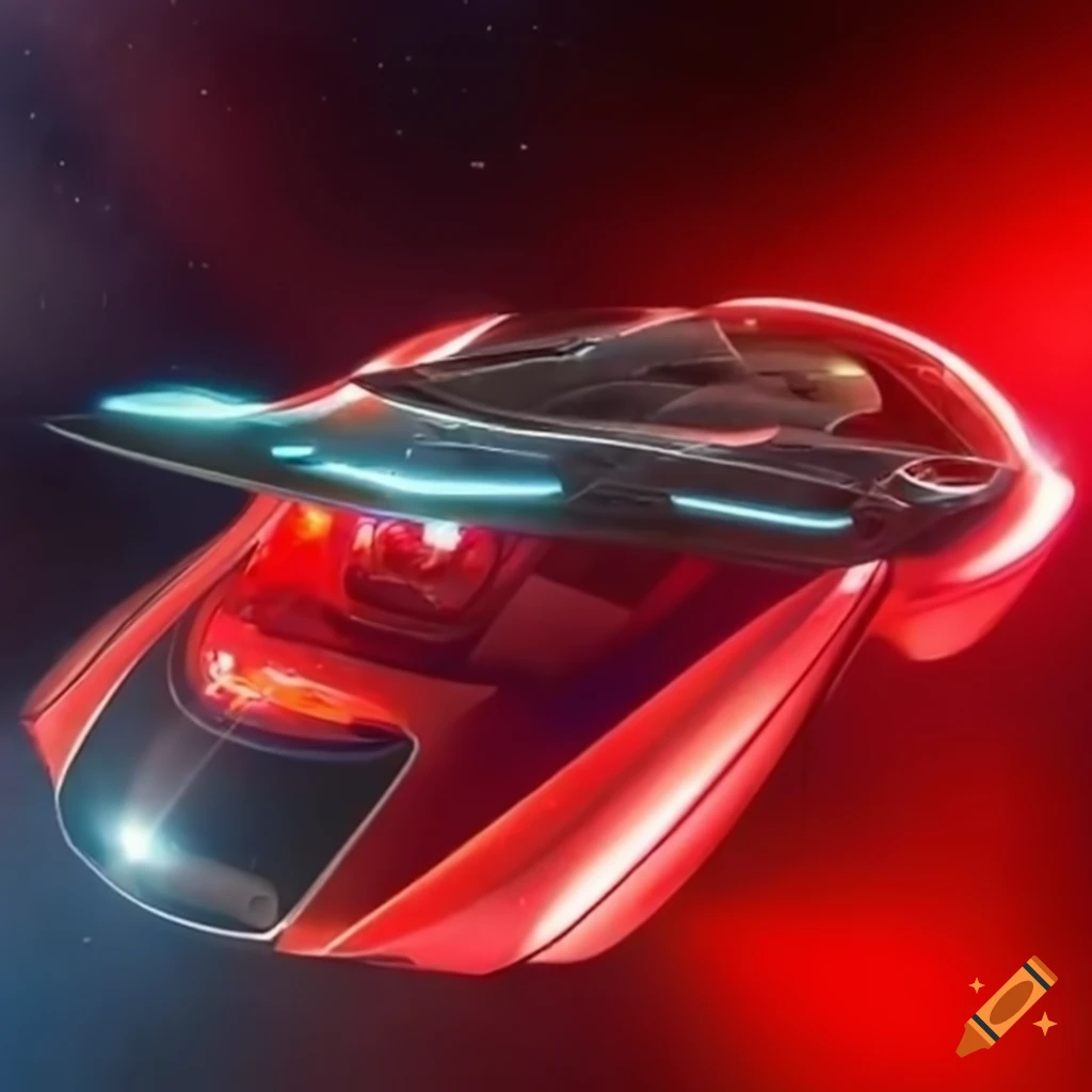 Futuristic red flying car in space on Craiyon