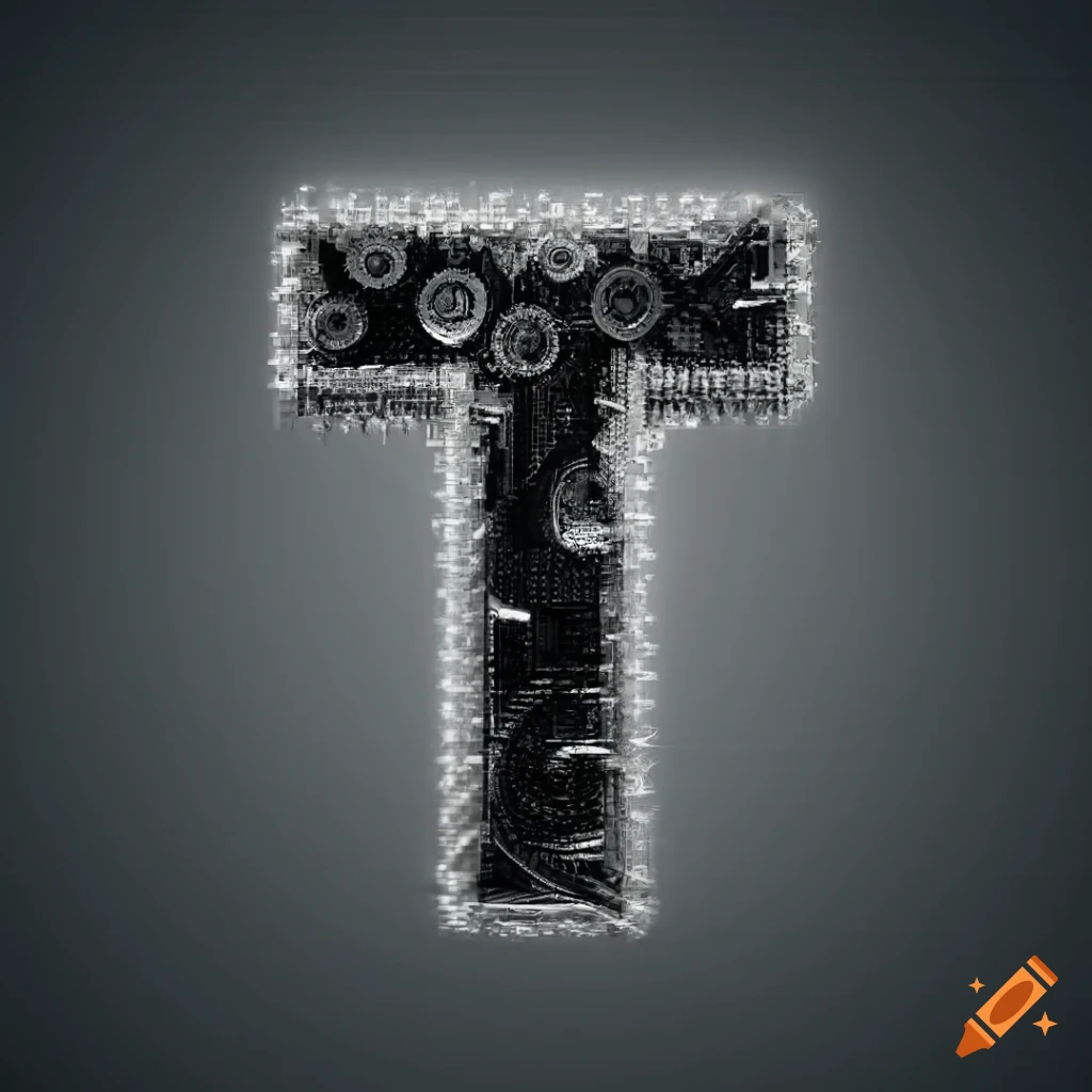 Bold black and white gears forming the letter t