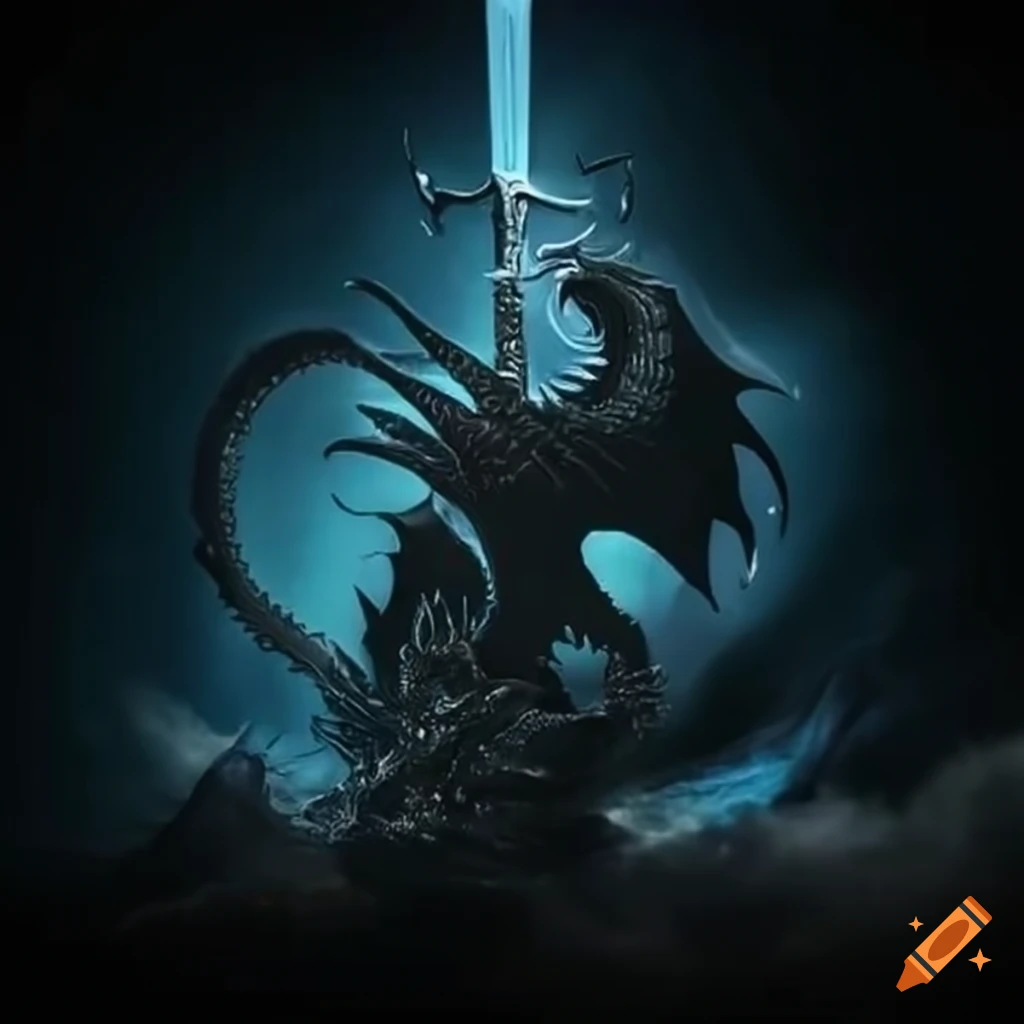 Image of dragons dancing around a sword on Craiyon