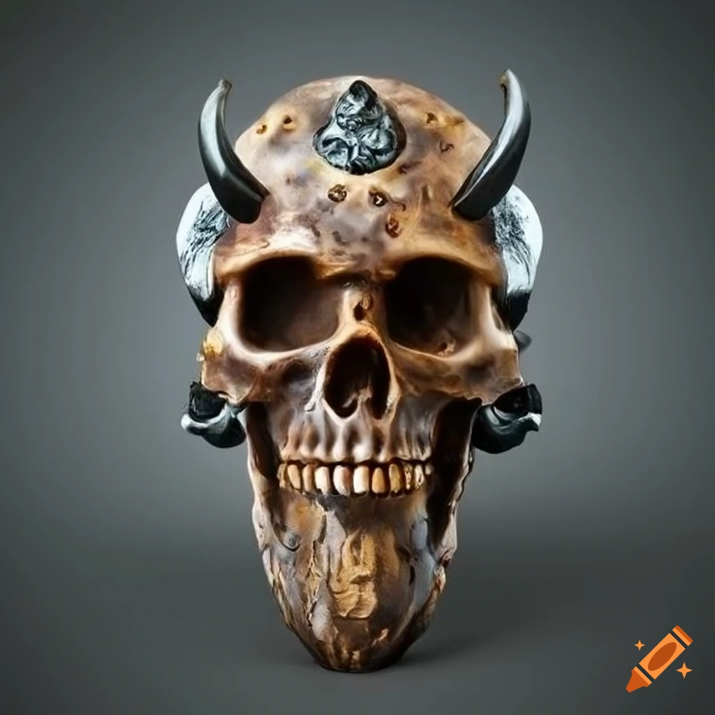 Obsidian skull with intricate carvings