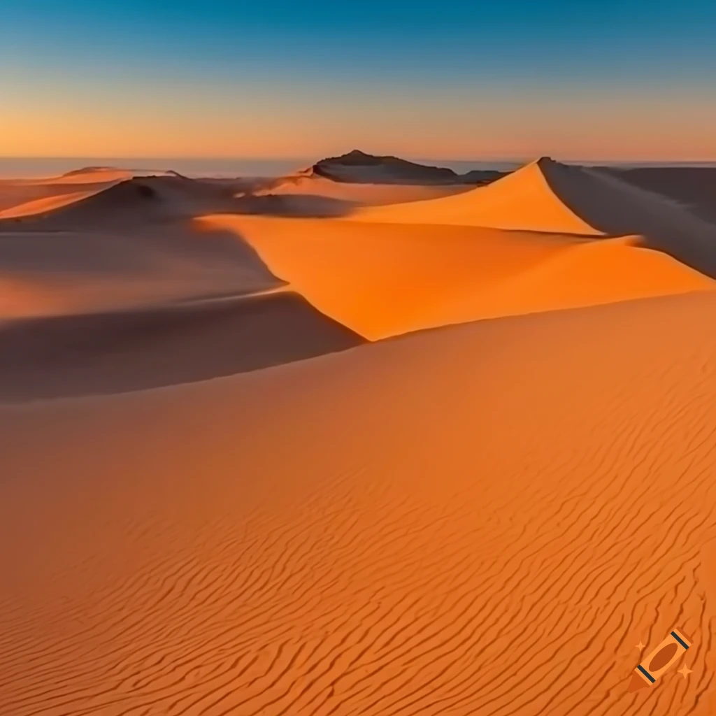 Sunset over sand dunes in the desert