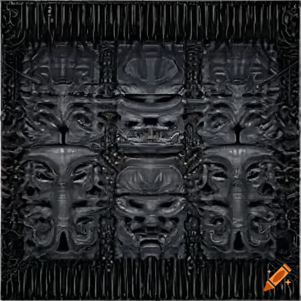 Pixel art of h.r. giger-inspired alien tiles on Craiyon