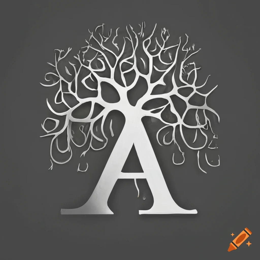 Stencil of letter a made with tree roots