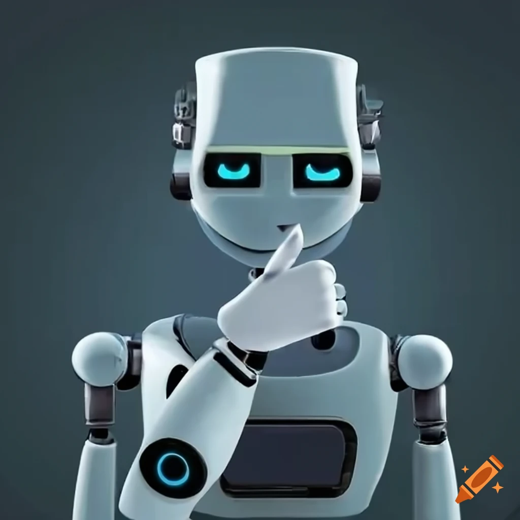 Cheering whitening team supporting confident robot champion with ...