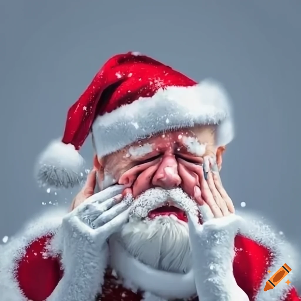 Santa claus crying in the snowy landscape on Craiyon