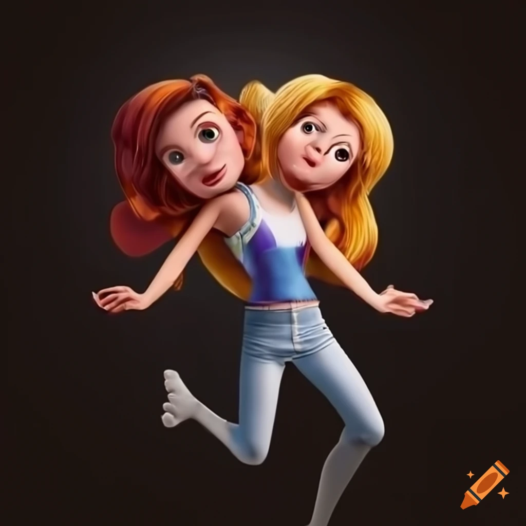 Illustration of two-headed woman holding hands on Craiyon