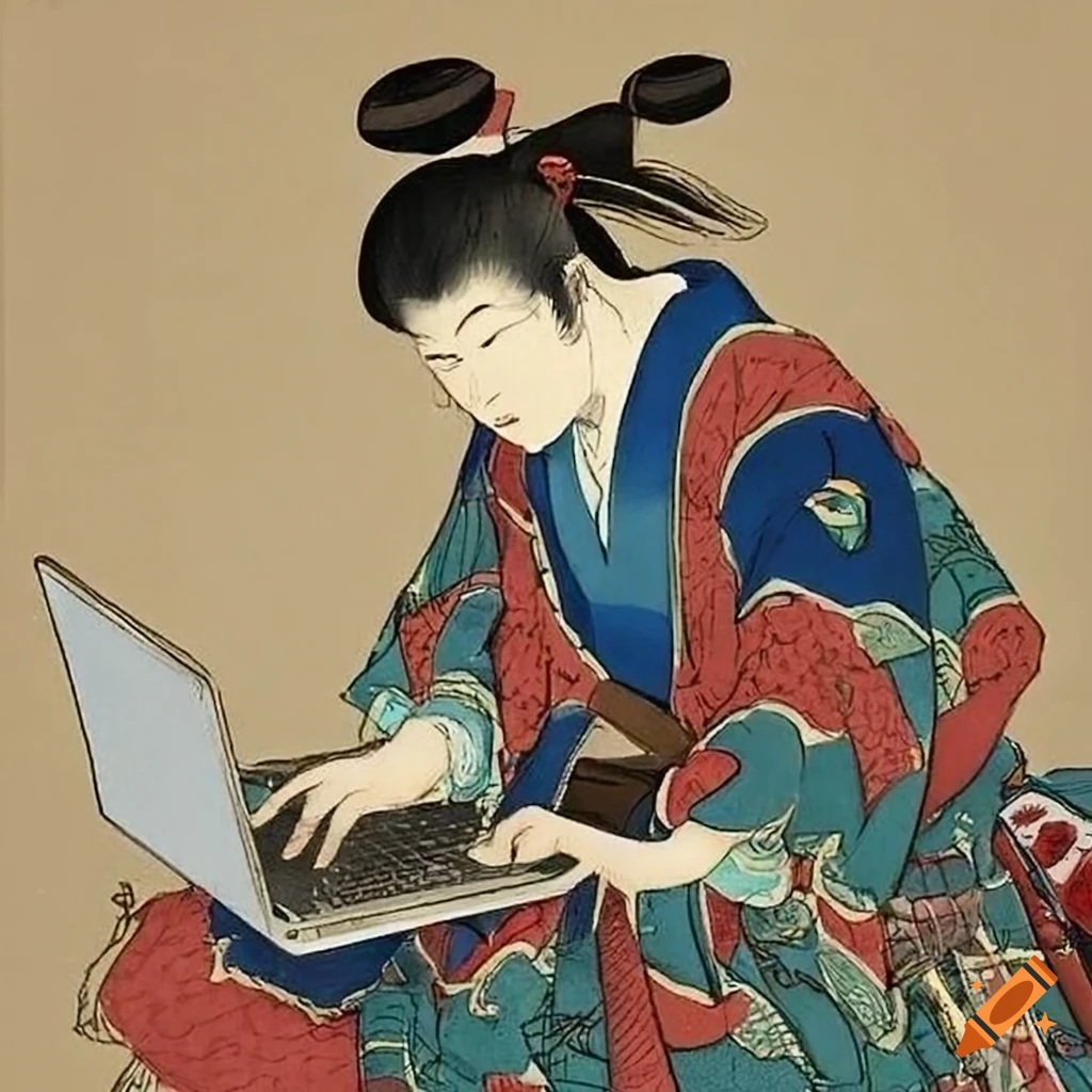 Ukiyo-e black and white drawing to color on Craiyon