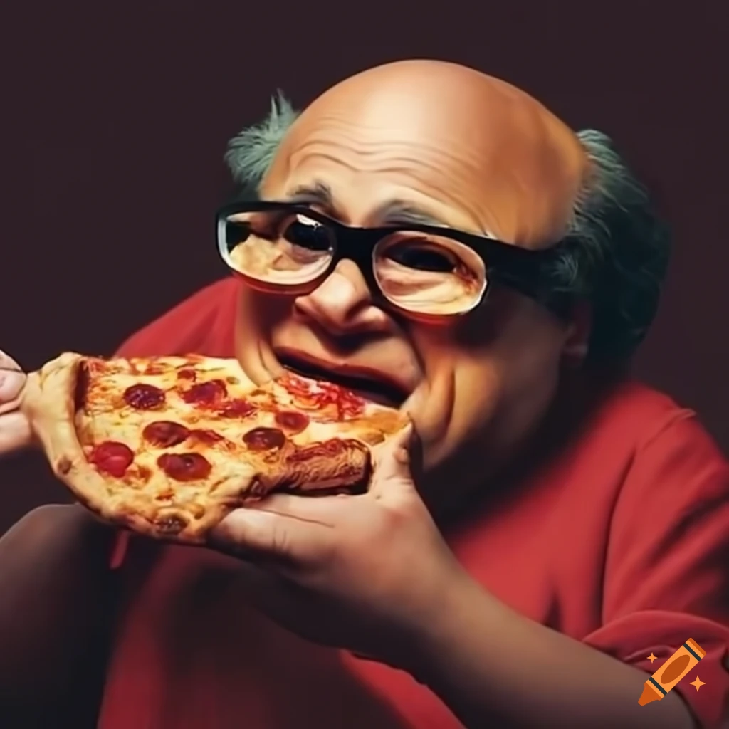 Danny devito enjoying pizza