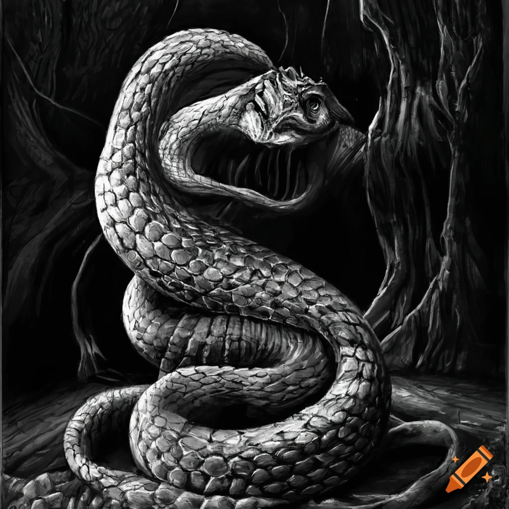 Lord of the rings-inspired art of snake-like tree structures on Craiyon