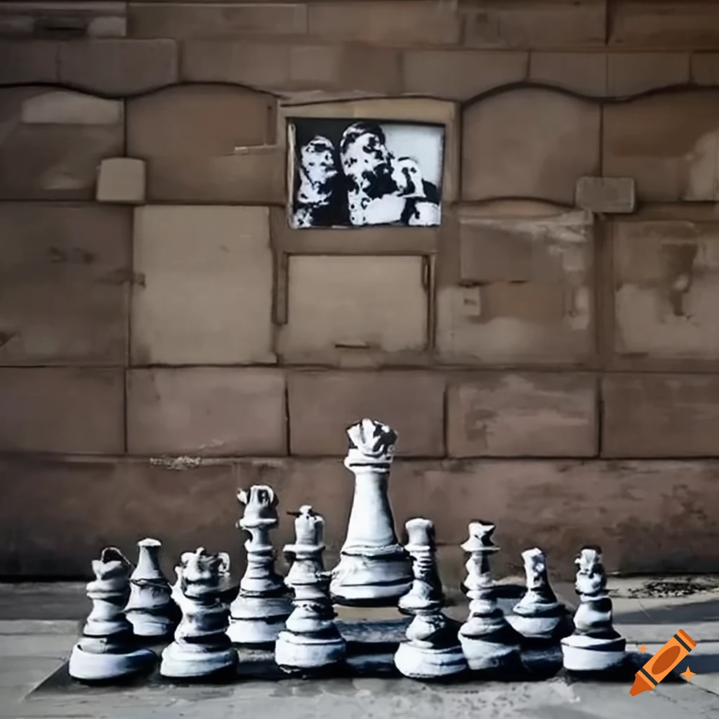 Banksy's graffiti of a chess game on a wall