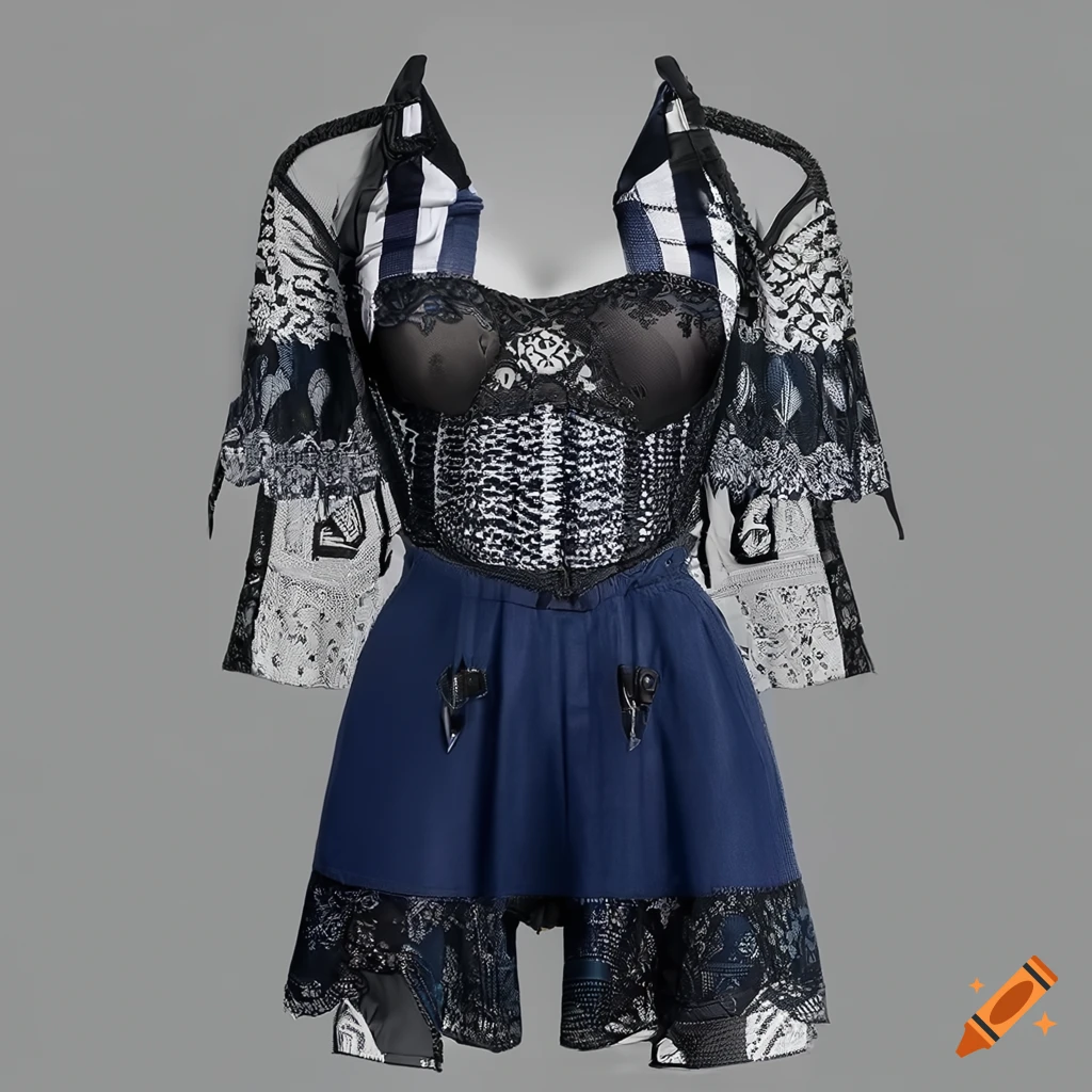Futuristic witchy minidress inspired by knotted harness on Craiyon