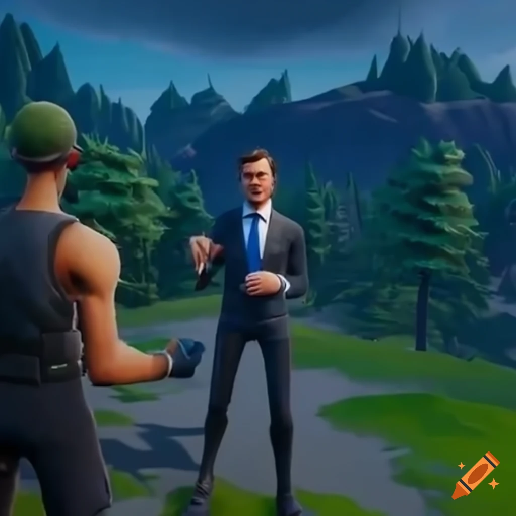 Fortnite character in tilted towers with joe biden skin on Craiyon