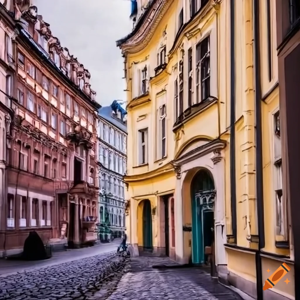 Street view of european city with rococo architecture