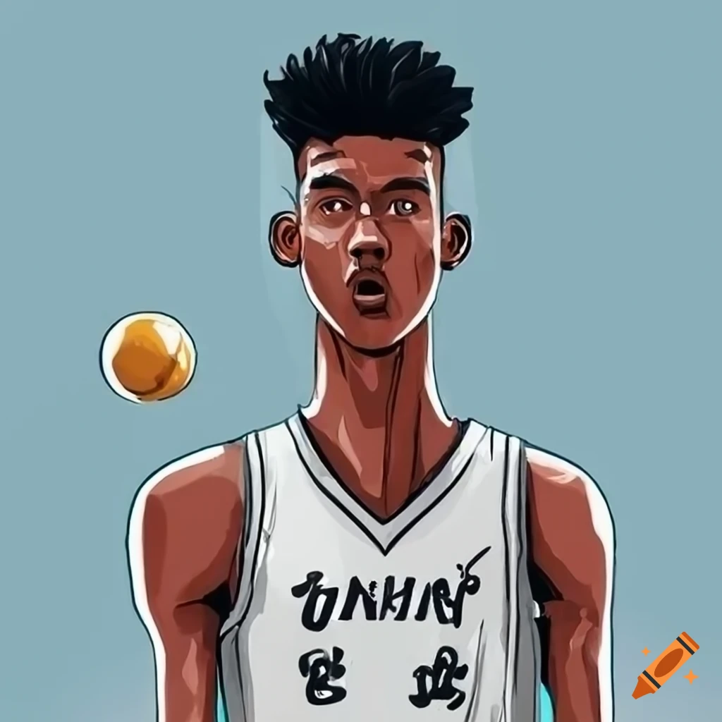 Cartoon street art of Victor Wembanyama from Spurs with a basketball on ...