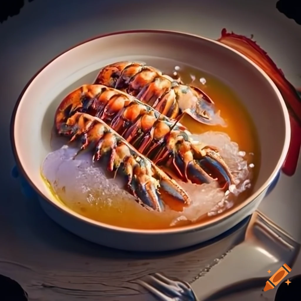 Cooked lobster tails with salted water on Craiyon
