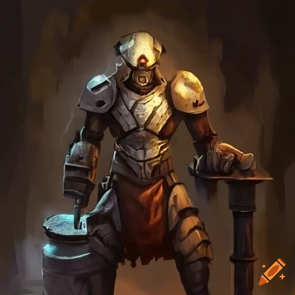 Image of a warforged blacksmith in a fantasy setting on Craiyon