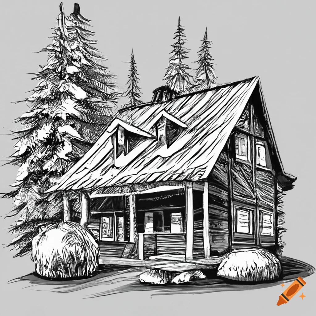 Hand-drawn sketch of a cozy timber frame cottage on Craiyon