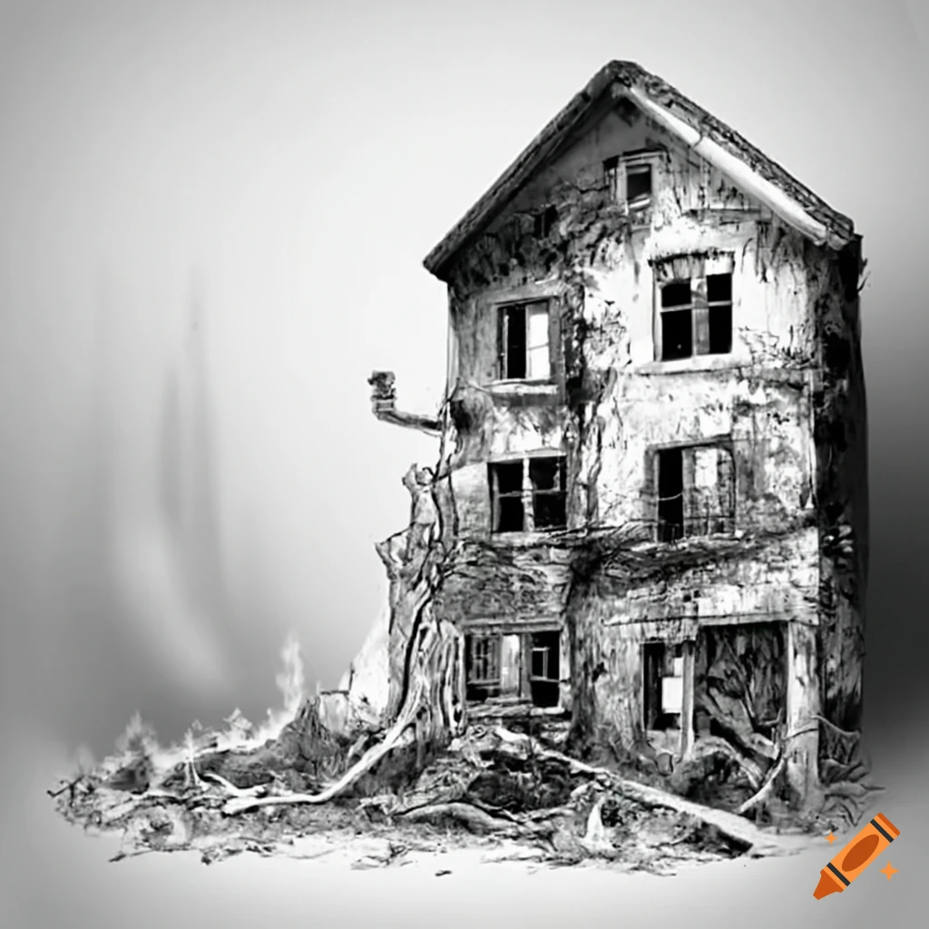 Image of a deteriorating house with cracked walls and unstable ...