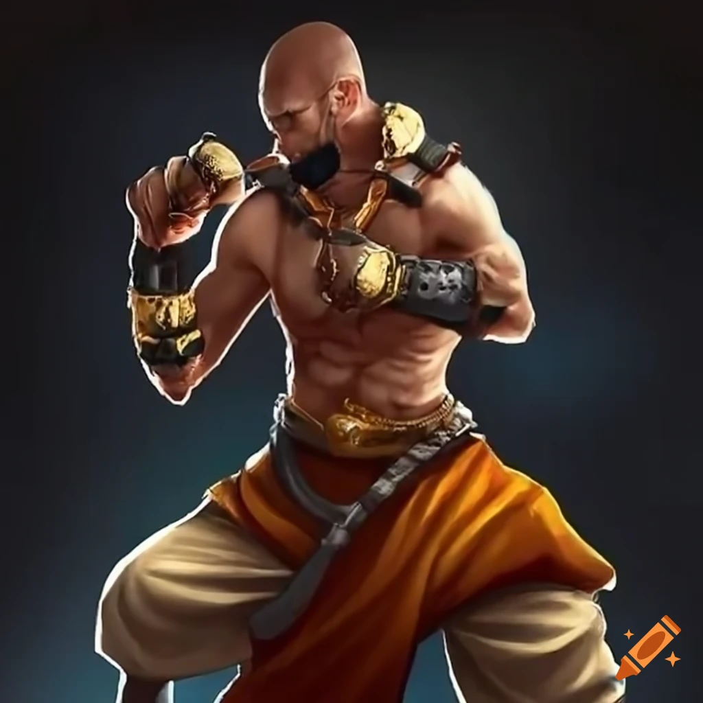 Monk warrior in a fierce battle wielding knuckle boxers