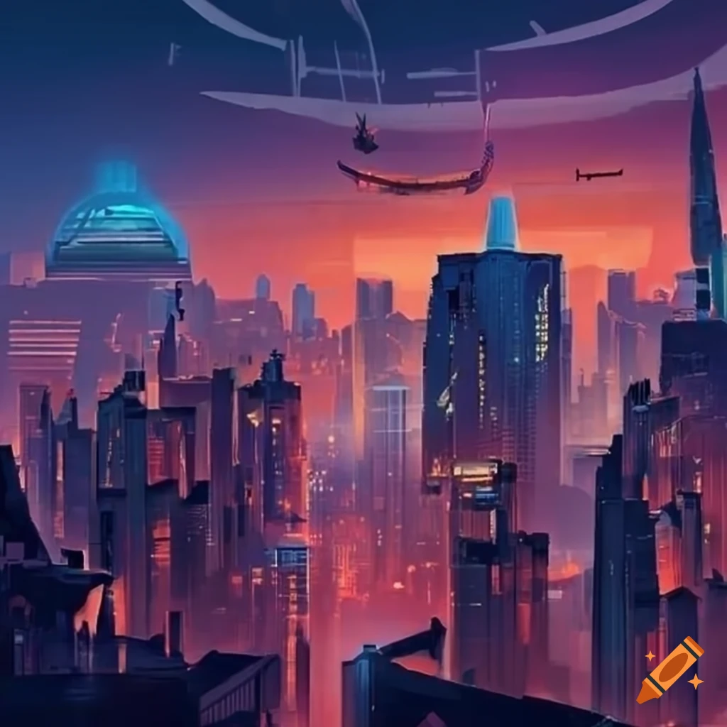 Image of a futuristic retro city on Craiyon