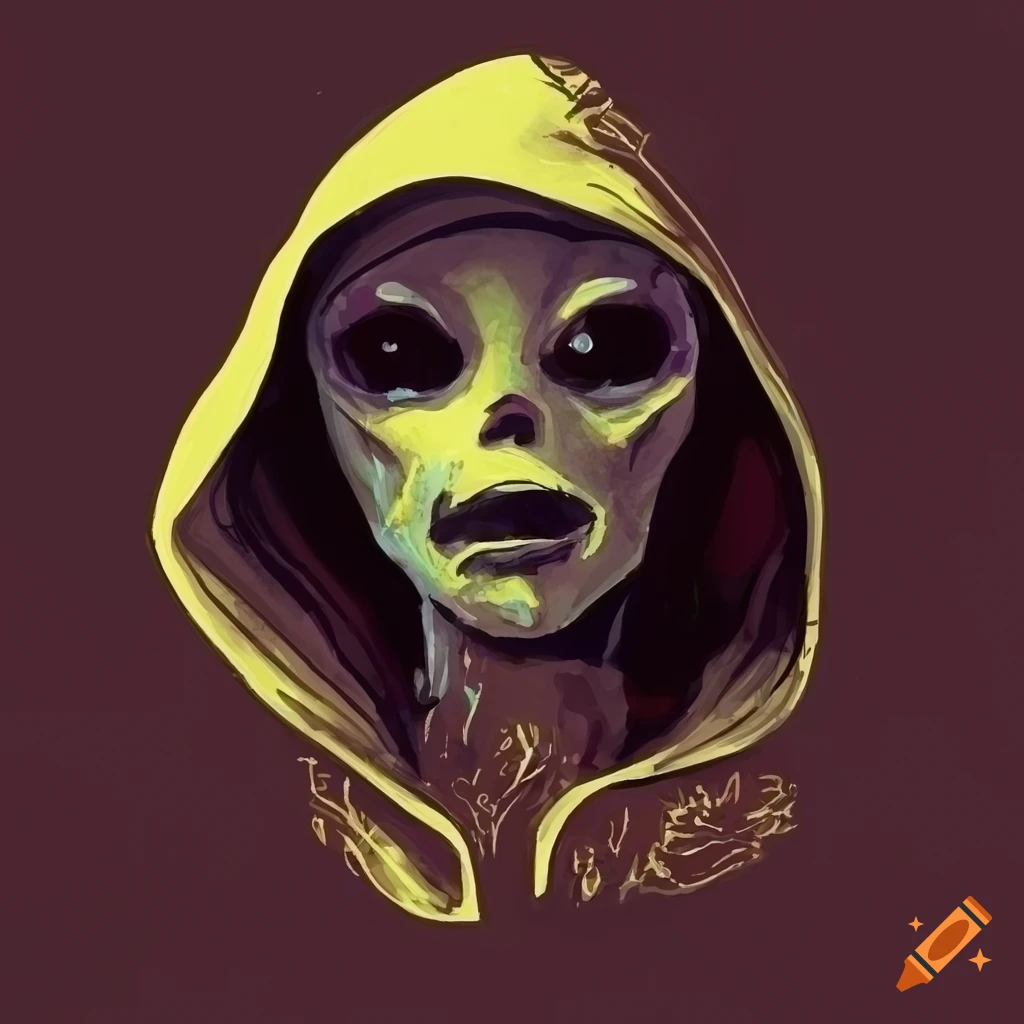 Ink painting of an alien in a hoodie on Craiyon
