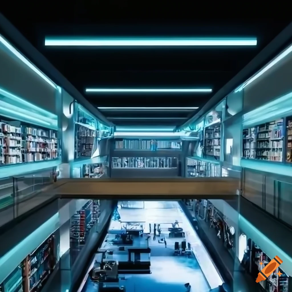 Futuristic modern library with sleek seating areas on Craiyon