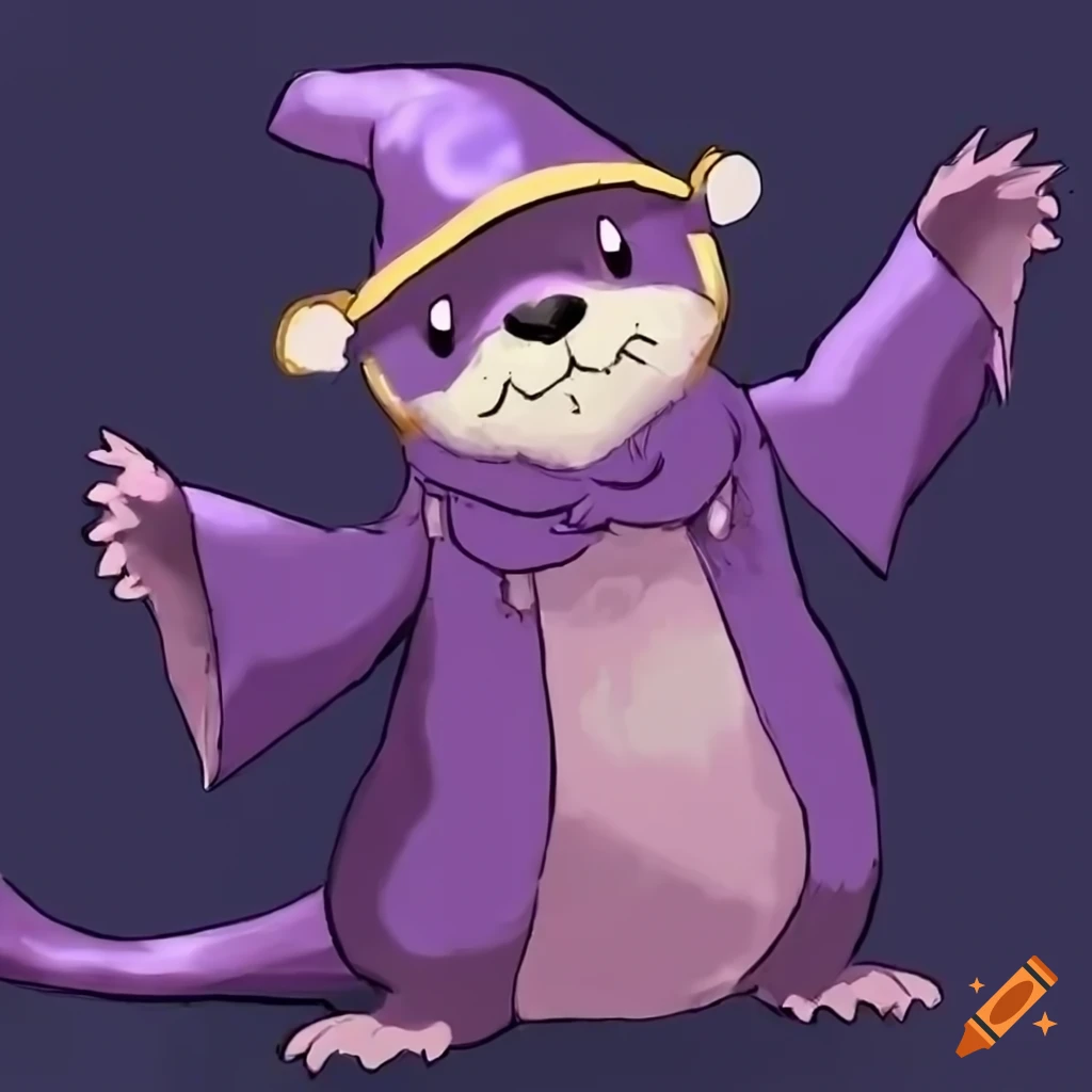 Purple otter wizard in pokémon style drawing on Craiyon