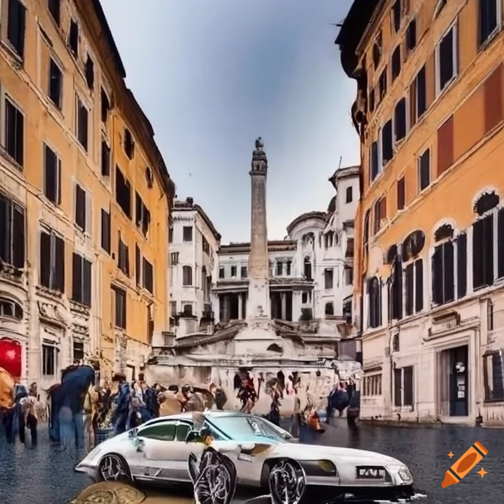 Trompe l'oeil photo collage of Rome's Spanish Steps with a Porsche car ...