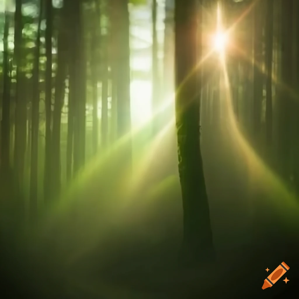 Dramatic forest with lens flare on Craiyon