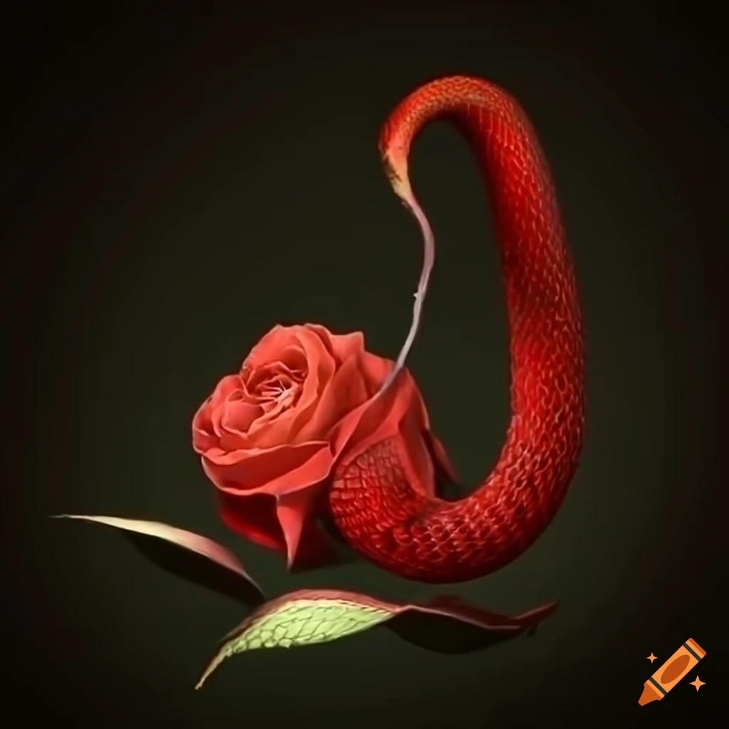 Artwork of a red snake coiling around a white rose on Craiyon